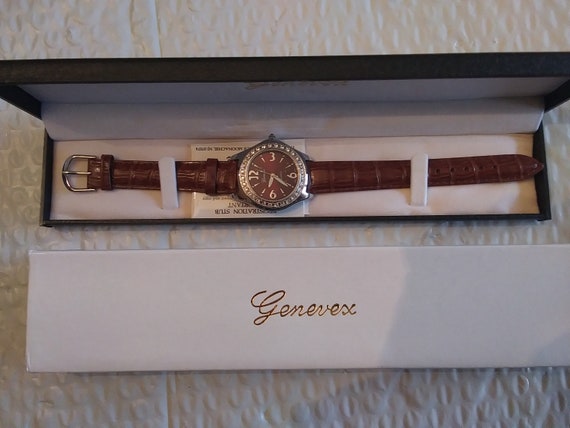 Genevex Quartz Ladies Watch, Brown Genuine Leather Wi… - Gem