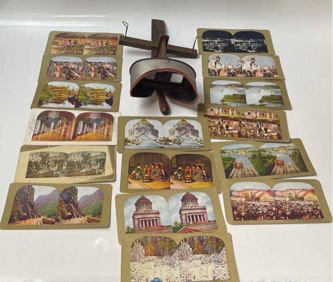 Antique Vintage Stereoscope Viewer With 16 Photo Cards/slides - Etsy