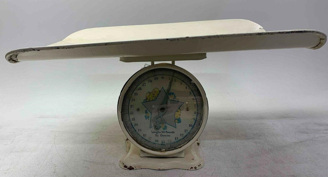 Vintage 1920-30s Pressed Metal Baby Scale - Weighs up to 30 Lbs (ounces ...