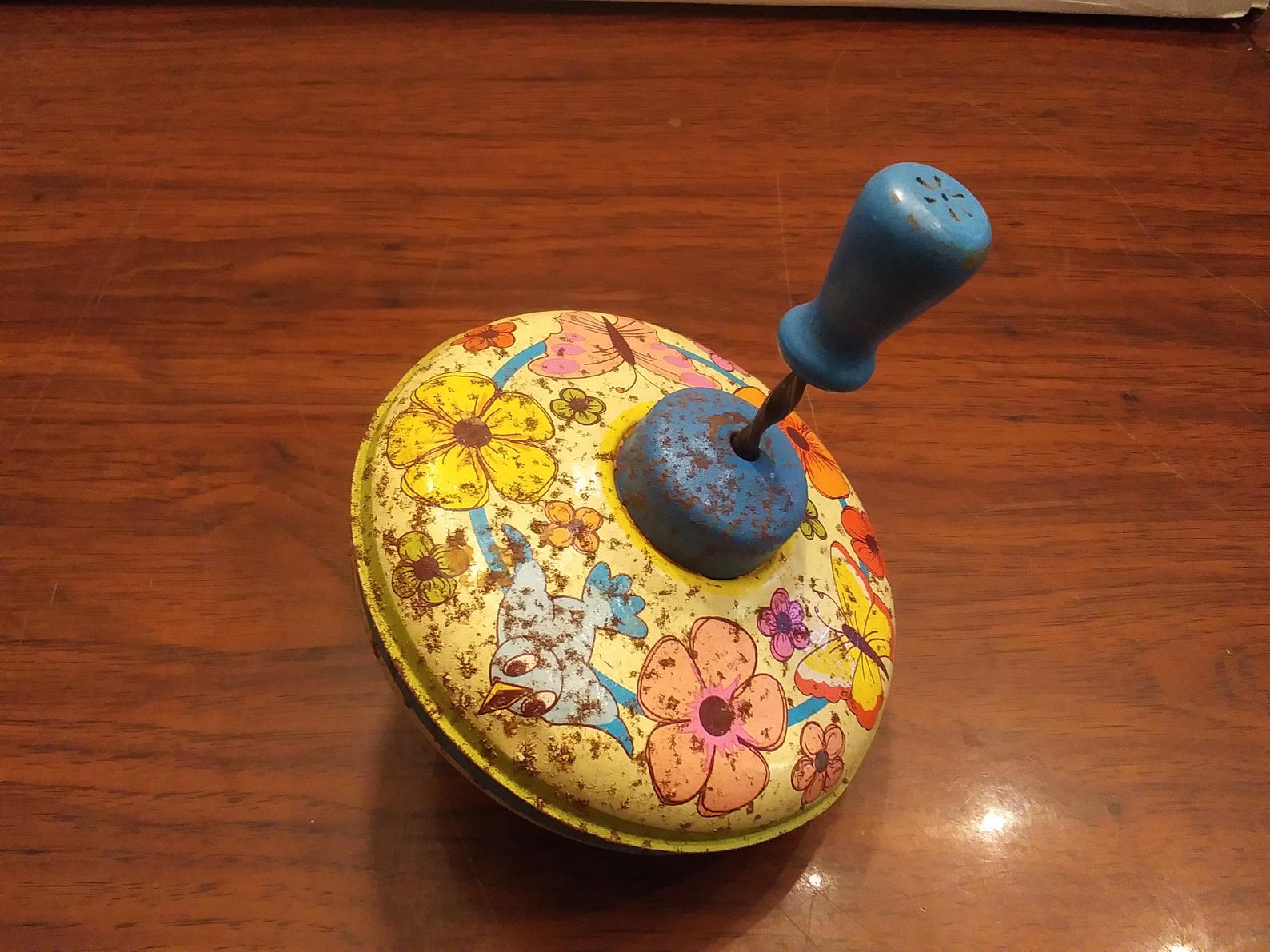 Vintage 1950s Push-spin Tin Litho Top by Ohio Art - Spring Flowers - Etsy
