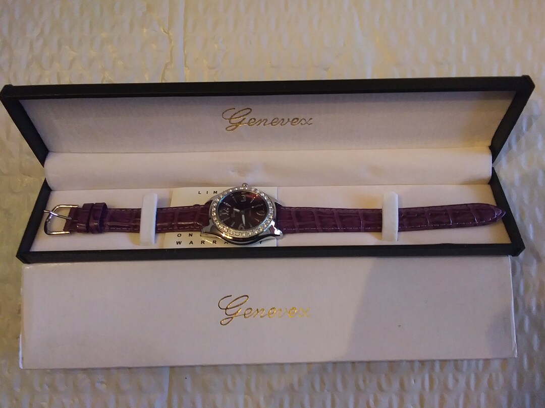 Genevex Quartz Ladies Watch, Purple Genuine Leather With Original Box ...