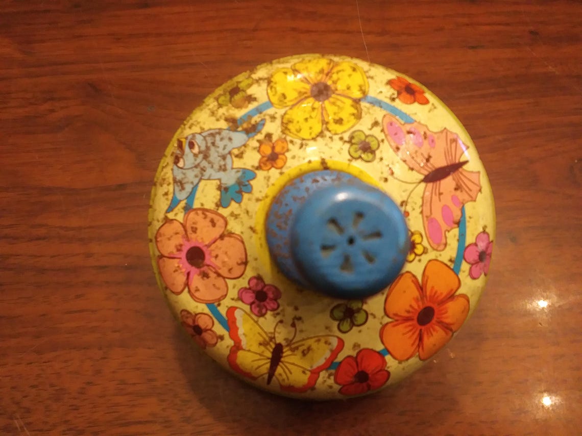 Vintage 1950s Push-spin Tin Litho Top by Ohio Art - Spring Flowers - Etsy