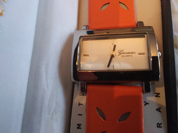 Genevex Quartz Ladies Watch, Orange Genuine Leather W… - Gem