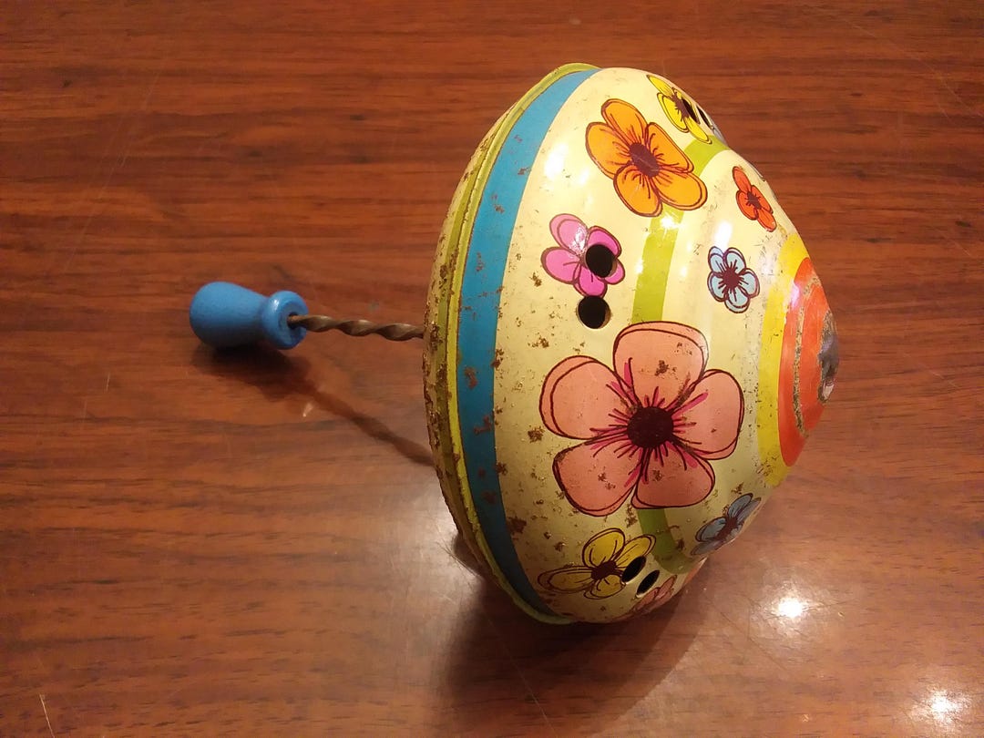 Vintage 1950s Push-spin Tin Litho Top by Ohio Art - Spring Flowers - Etsy