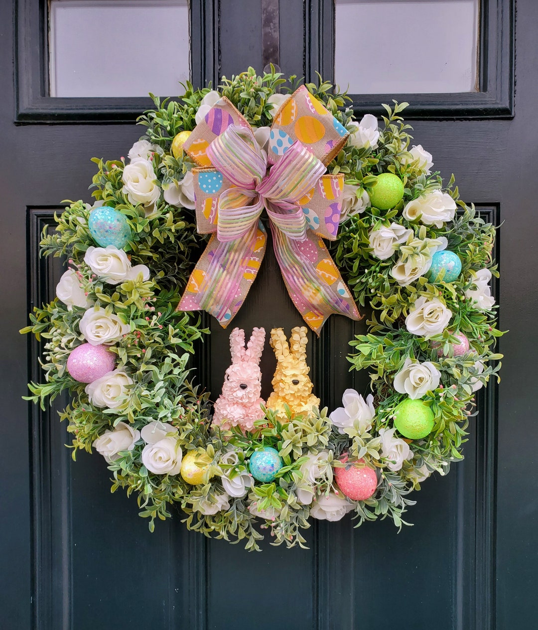Floral grapevine Easter Wreath With Easter Eggs, Easter Bunnies - Etsy