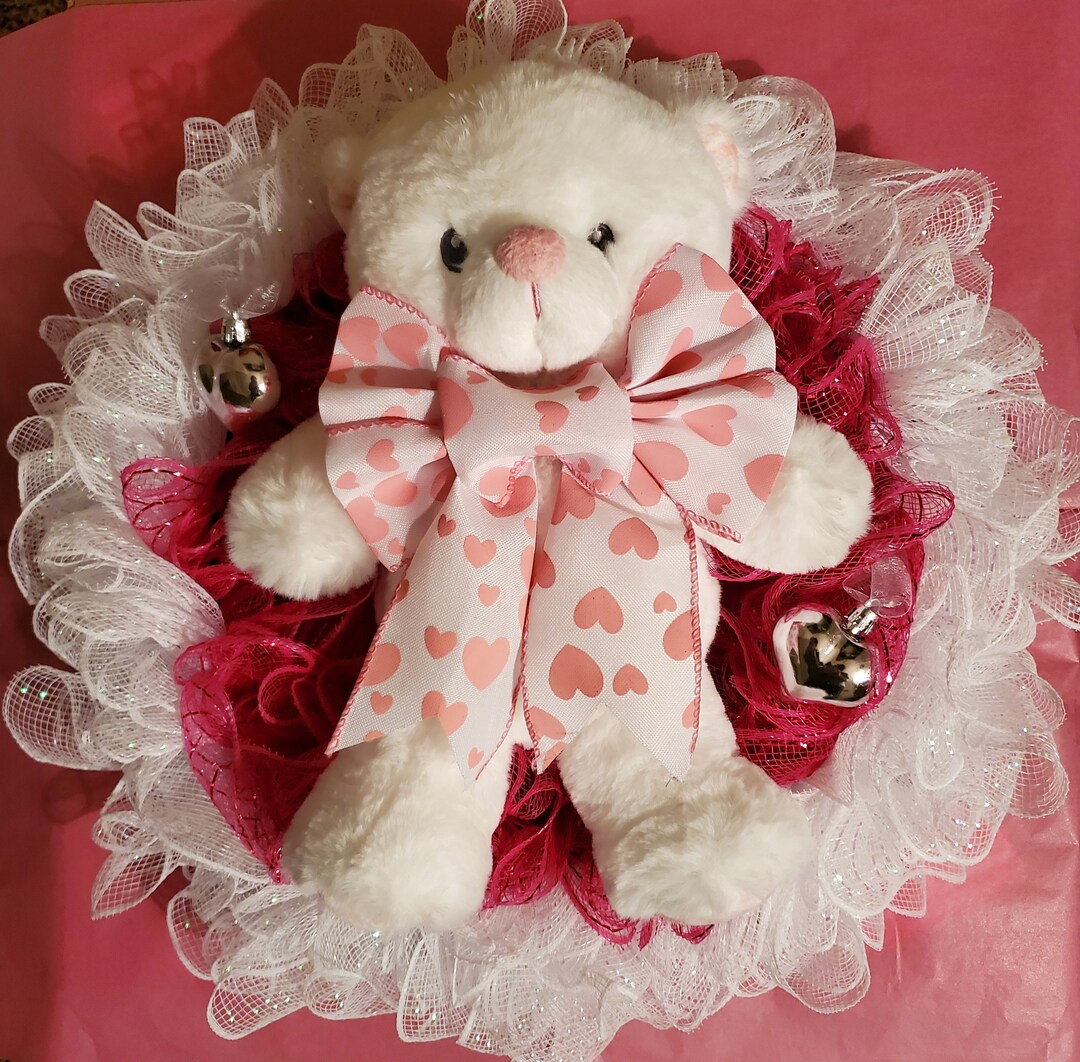 Valentine's Day Teddy Bear Wreath mesh, Wreathaccents - Etsy