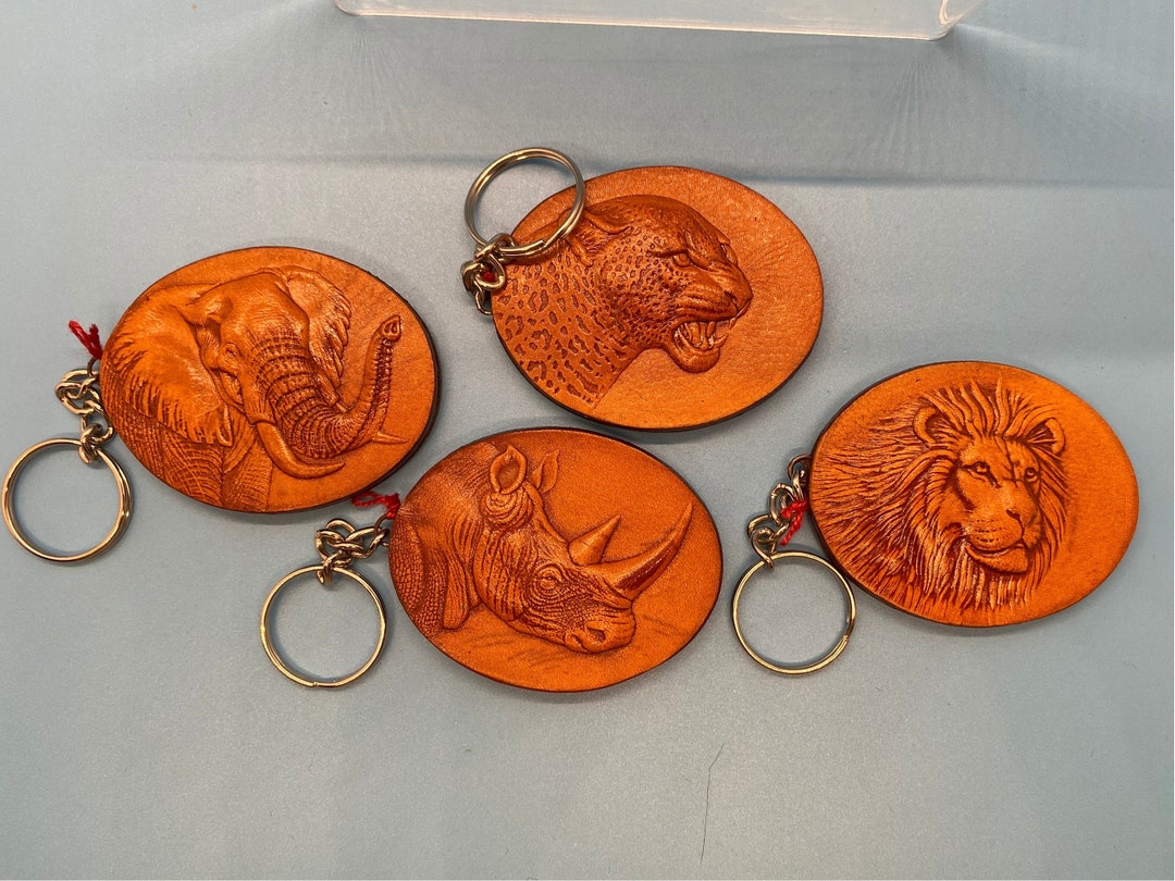 Leather Keychain Set. Made in Namibia Africa Big 4 Animals. Embossed ...