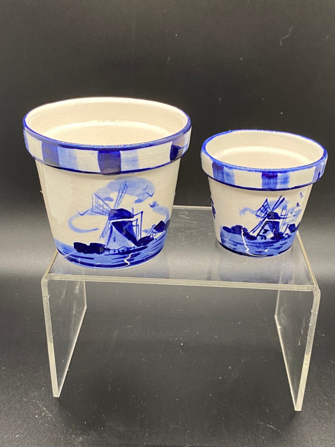 Lovely Vintage Pair of Small Flower or Herb Pots, Decorated With ...