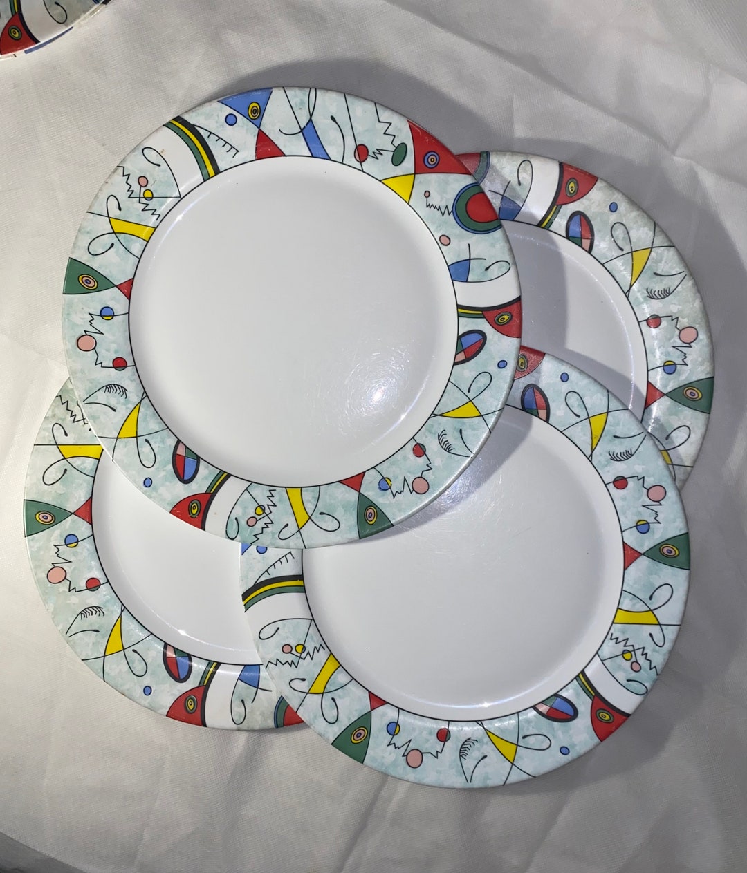 Set of 6 Vintage Arcopal “vegas” Pattern Dinner Chop Size Plates Red ...