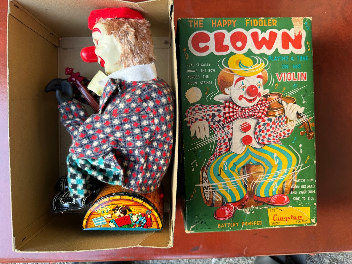 950's the Happy Fiddler Clown Tin Litho Circus Carnival Coney Island ...