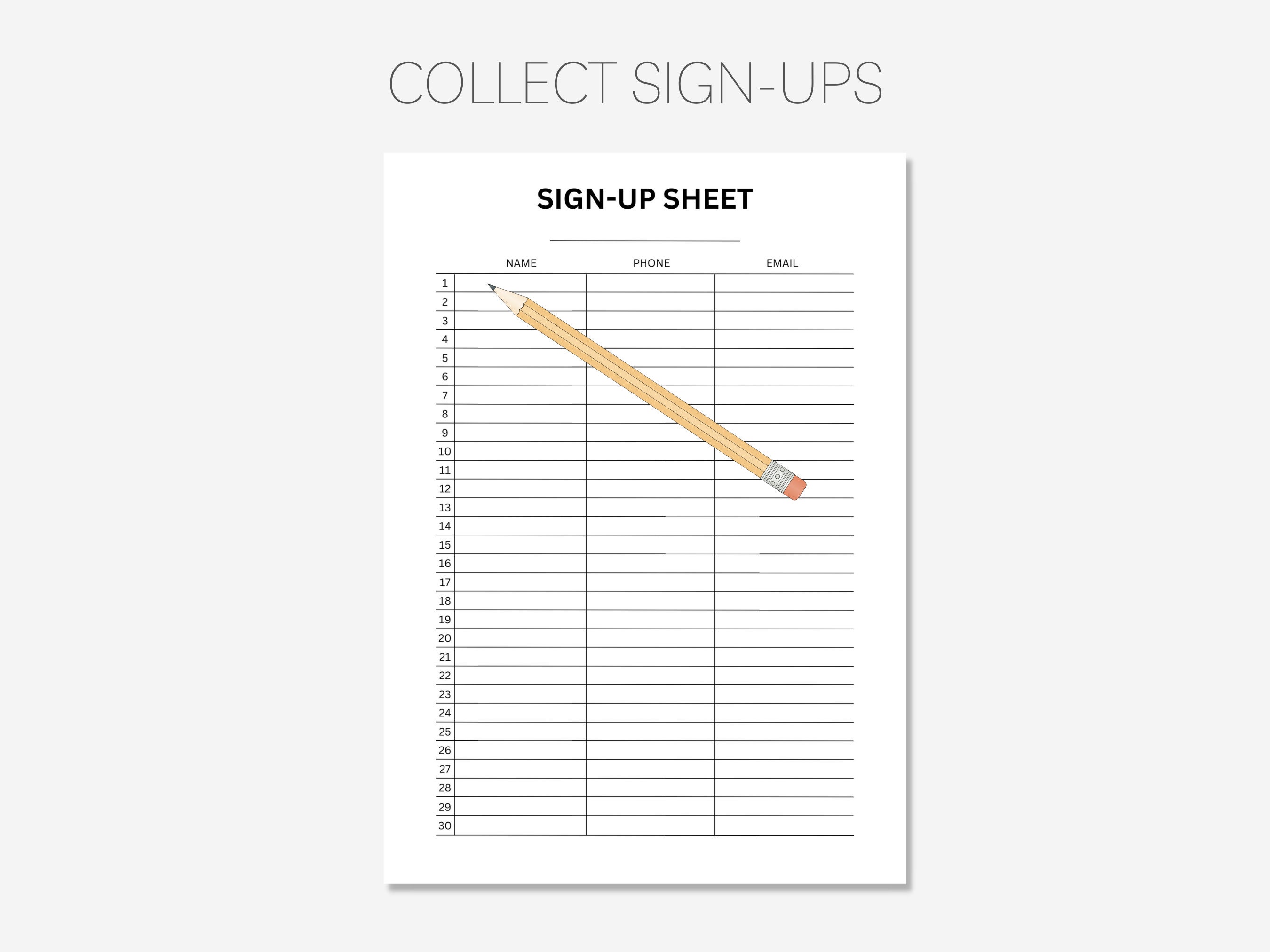 Printable Sign-up Sheet A4 and US Letter Sizes Available - Etsy Denmark