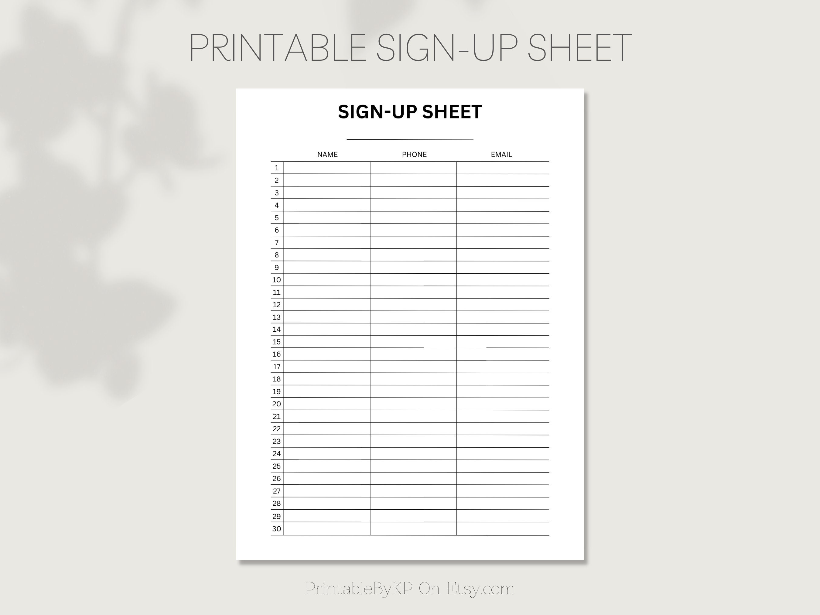 Printable Sign-up Sheet A4 and US Letter Sizes Available - Etsy Denmark