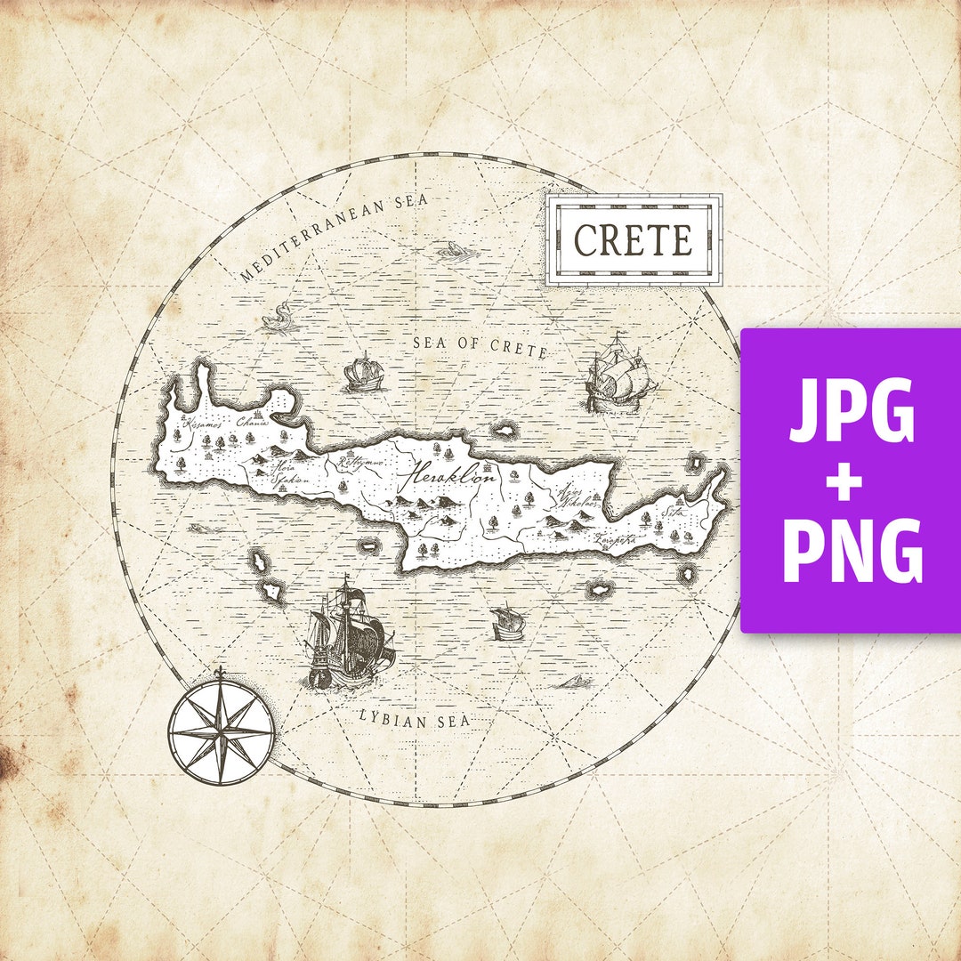Crete Antique Vintage Map Download, Printable, JPG PNG, Playful Map ...