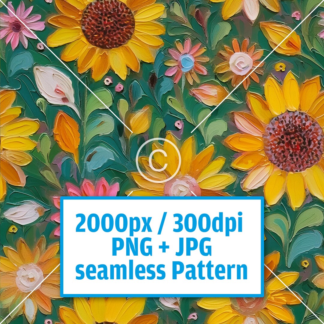 Print File, Sunflower Pattern, Seamless Pattern, PNG JPG, Sublimation ...
