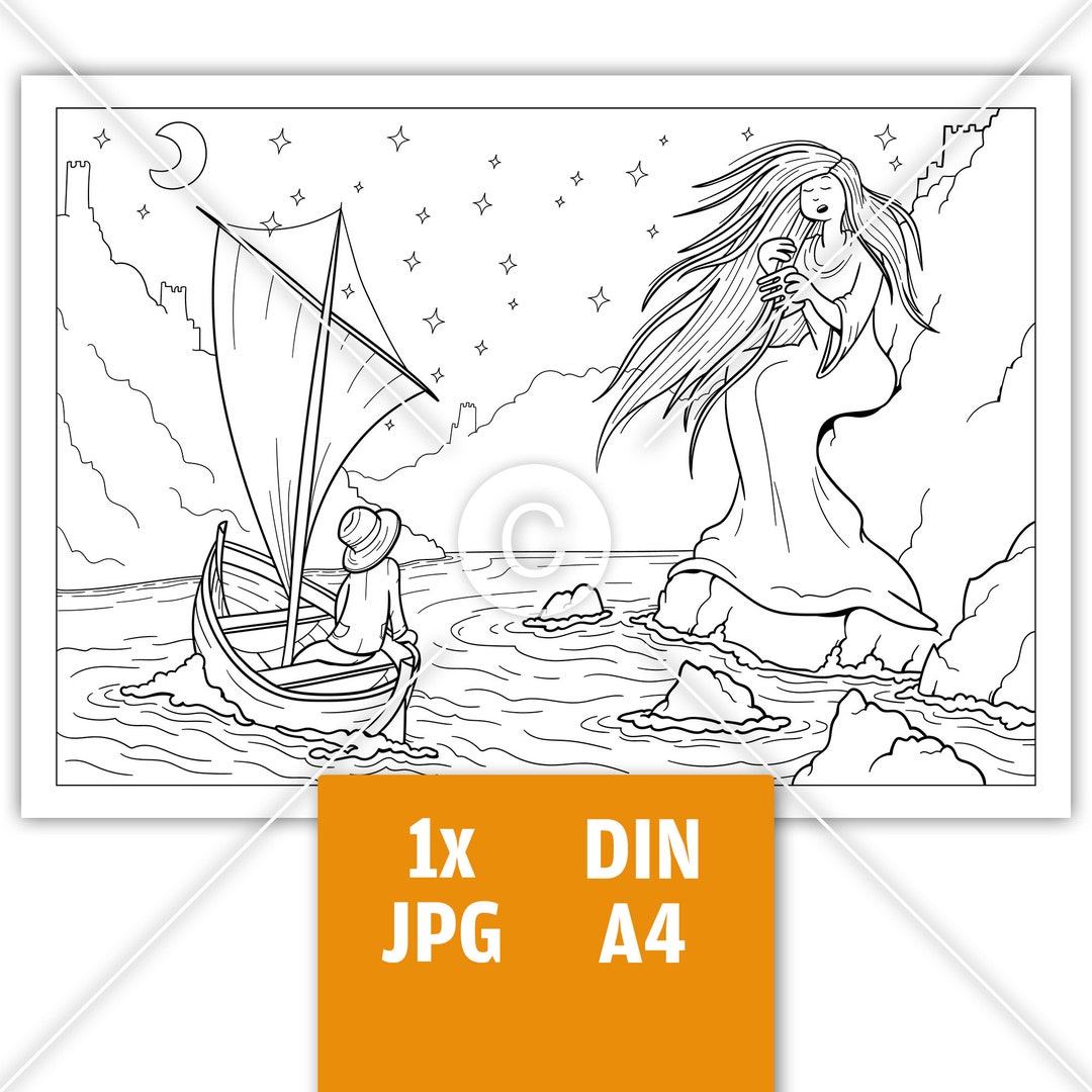 Coloring Page Loreley, Download, Coloring Page, Fairy Tale, Legend, JPG ...