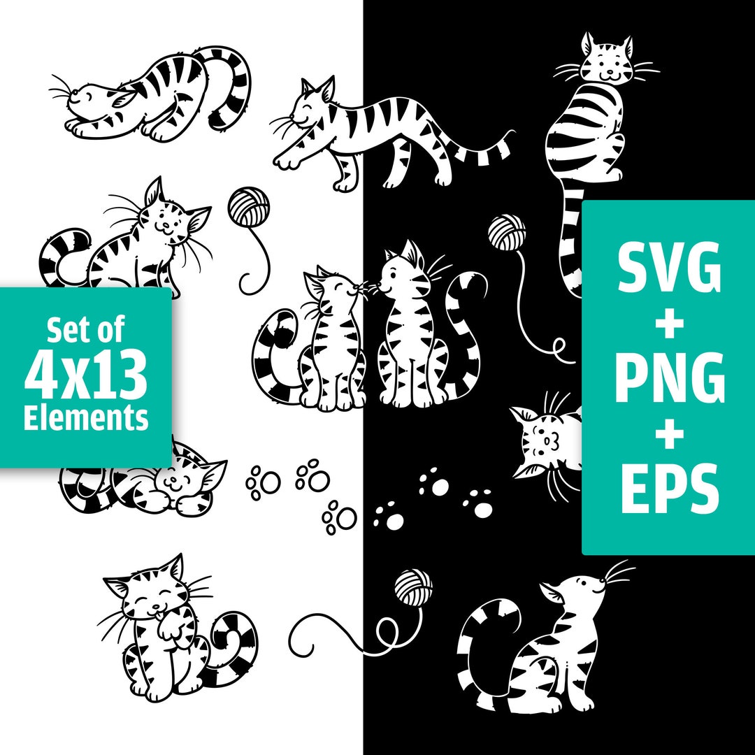 Print File, SVG EPS PNG, Cute Cats, Set of Kittens, Stripes - Etsy