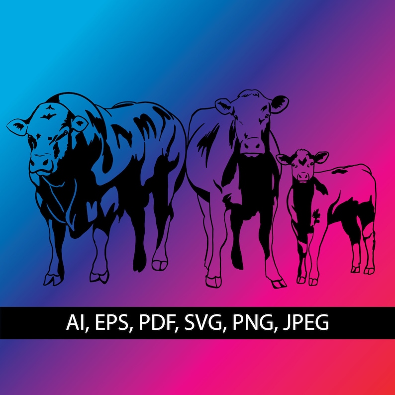 Stier koe en kalf tekening VECTOR Ai Png eps pdf jpg svg - Etsy België