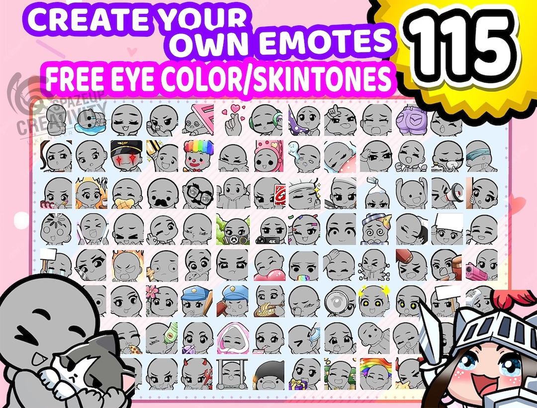 DIY Emote Base Bundle 115 Emotes Template Human Chibi Procreate Brush ...