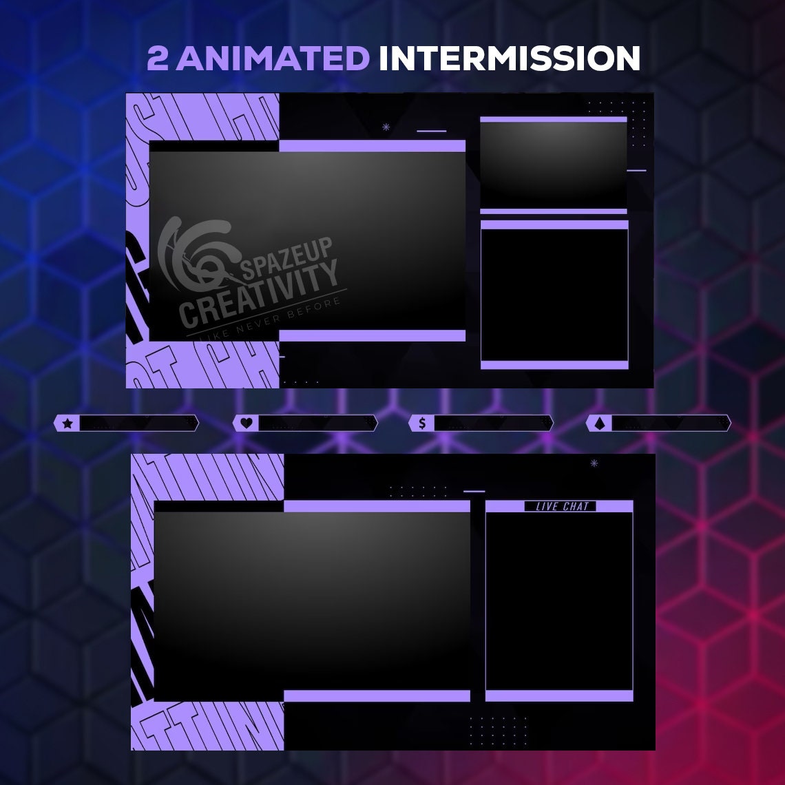 Violet Animated Stream Overlay Pack , Twitch Overlay Package Animated ...