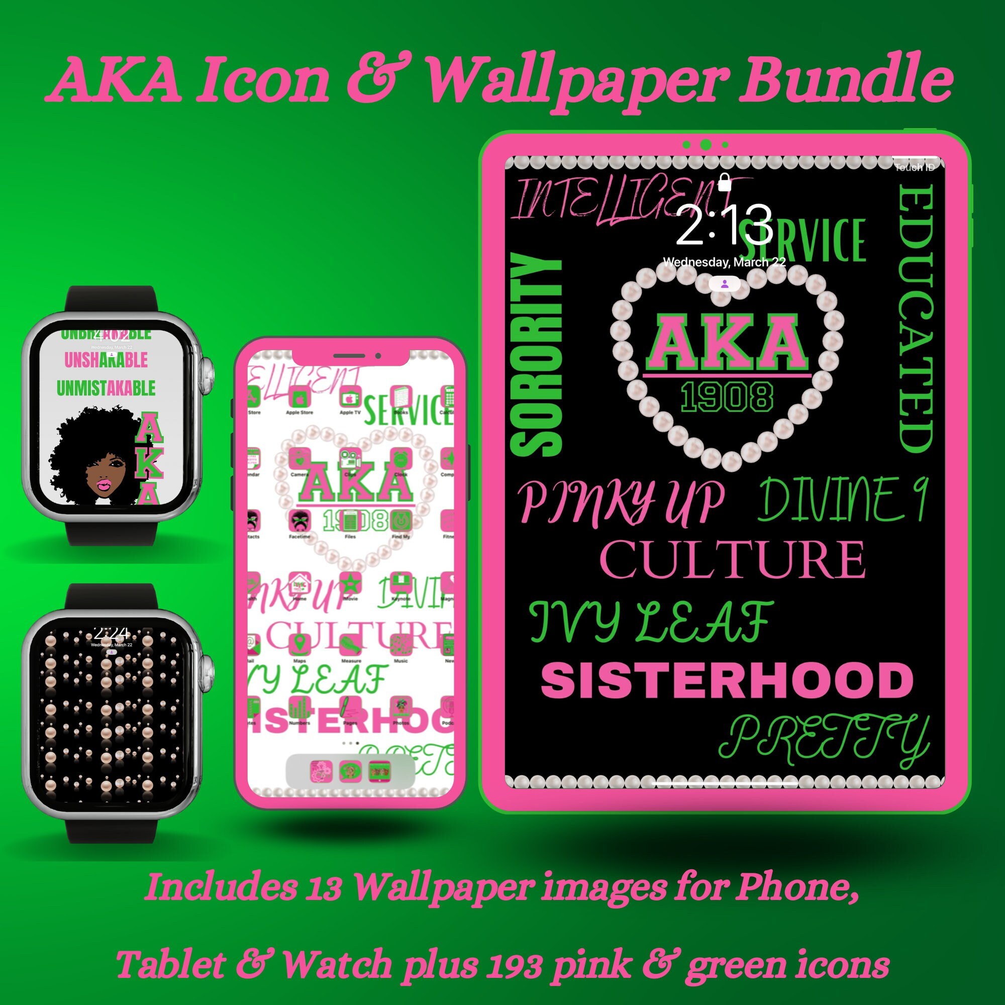 AKA IOS Wallpaper and Icon Bundle Pink and Green Home and Lock Screen ...