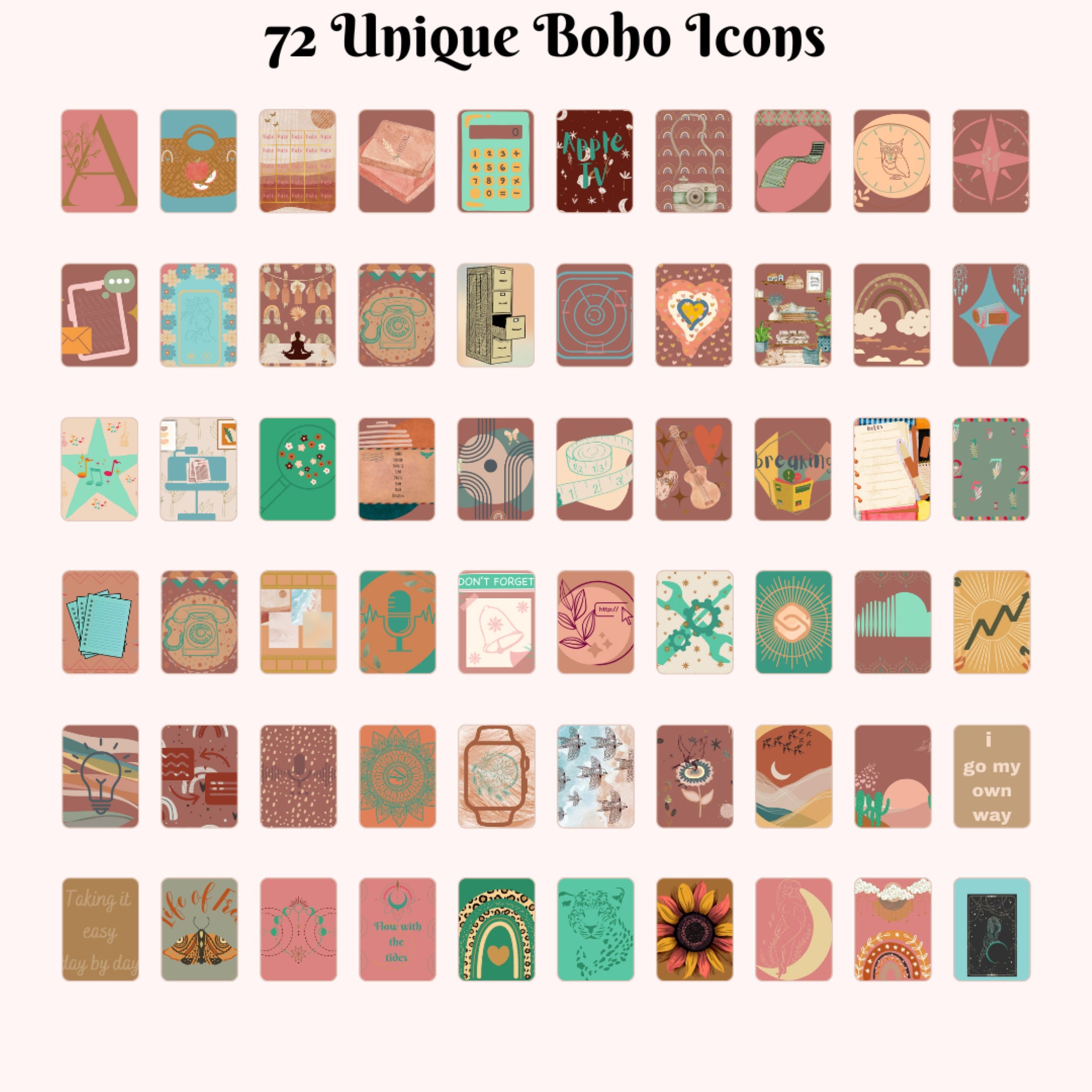 Boho IOS Wallpaper and App Icon Bundle Phone and Tablet Background ...