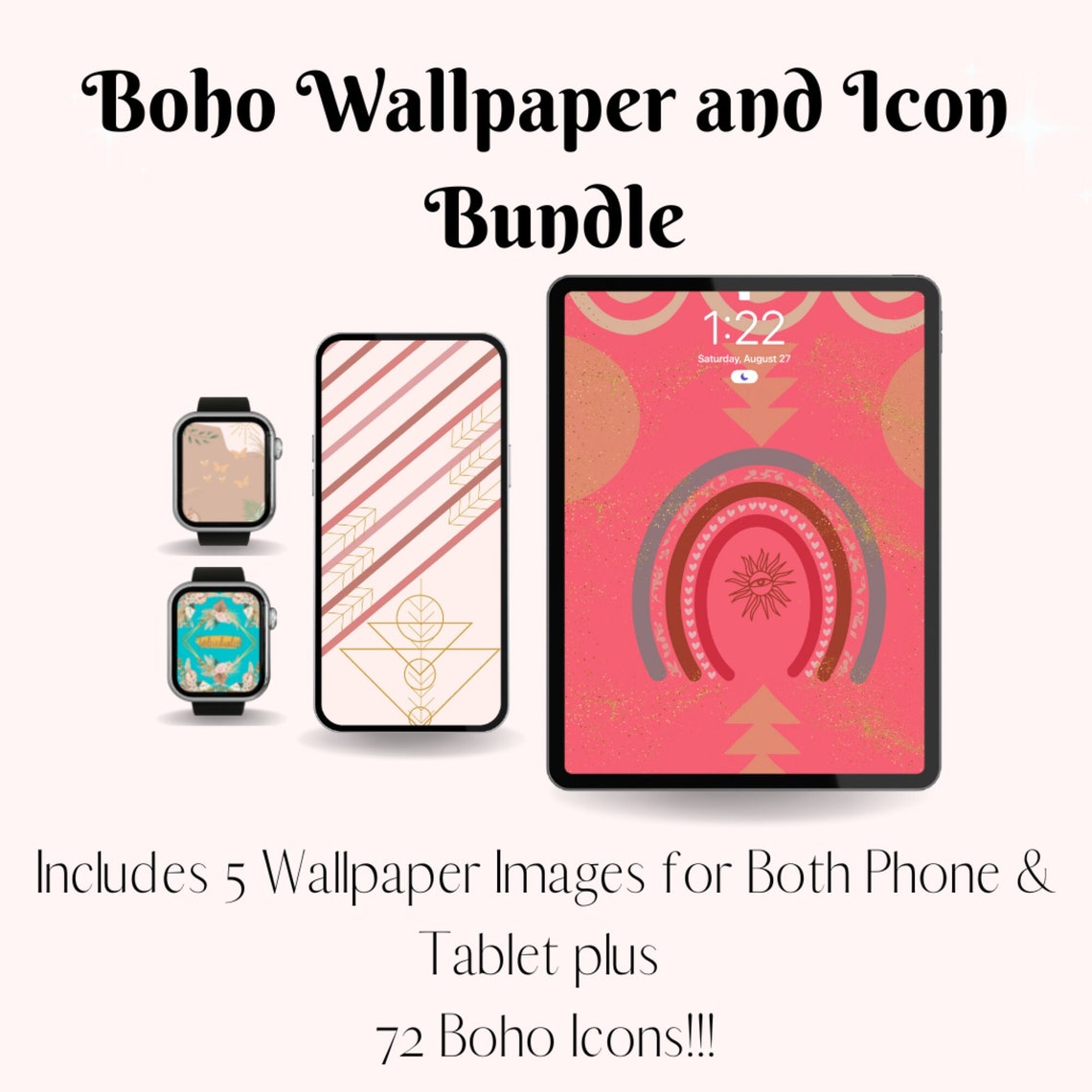 Boho IOS Wallpaper and App Icon Bundle Phone and Tablet Background ...