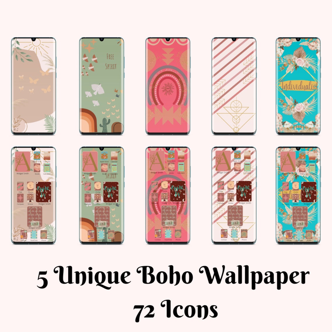 Boho IOS Wallpaper and App Icon Bundle Phone and Tablet Background ...