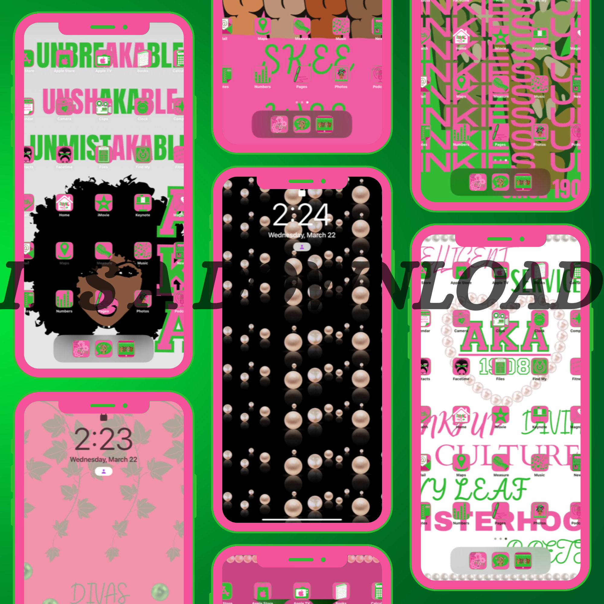 AKA IOS Wallpaper and Icon Bundle Pink and Green Home and Lock Screen ...
