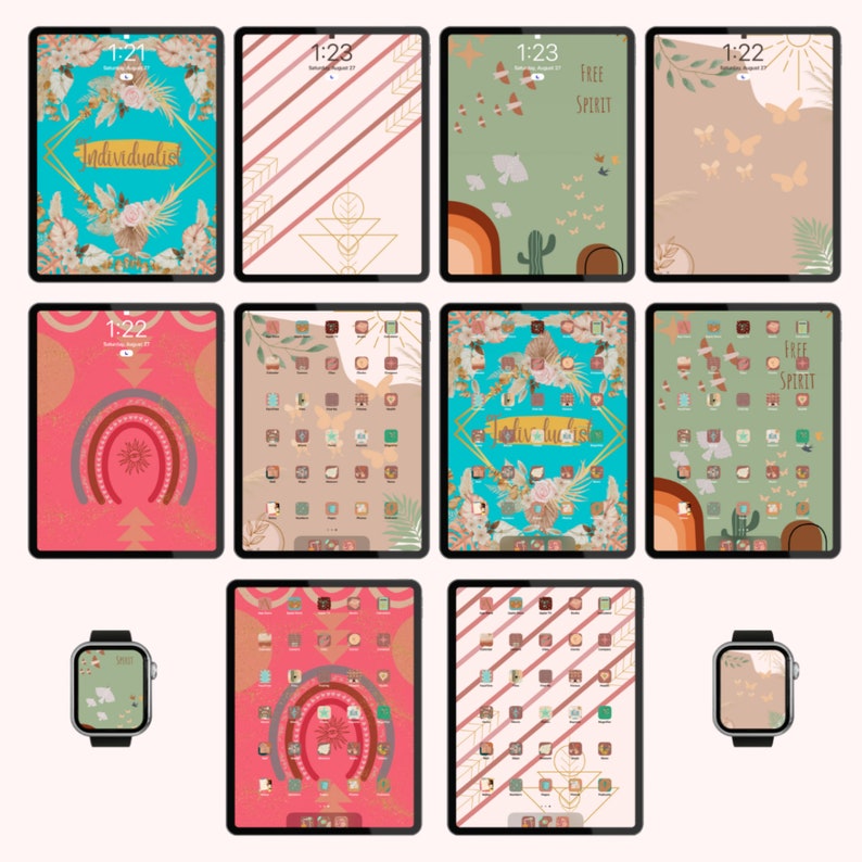 Boho IOS Wallpaper and App Icon Bundle Phone and Tablet Background ...
