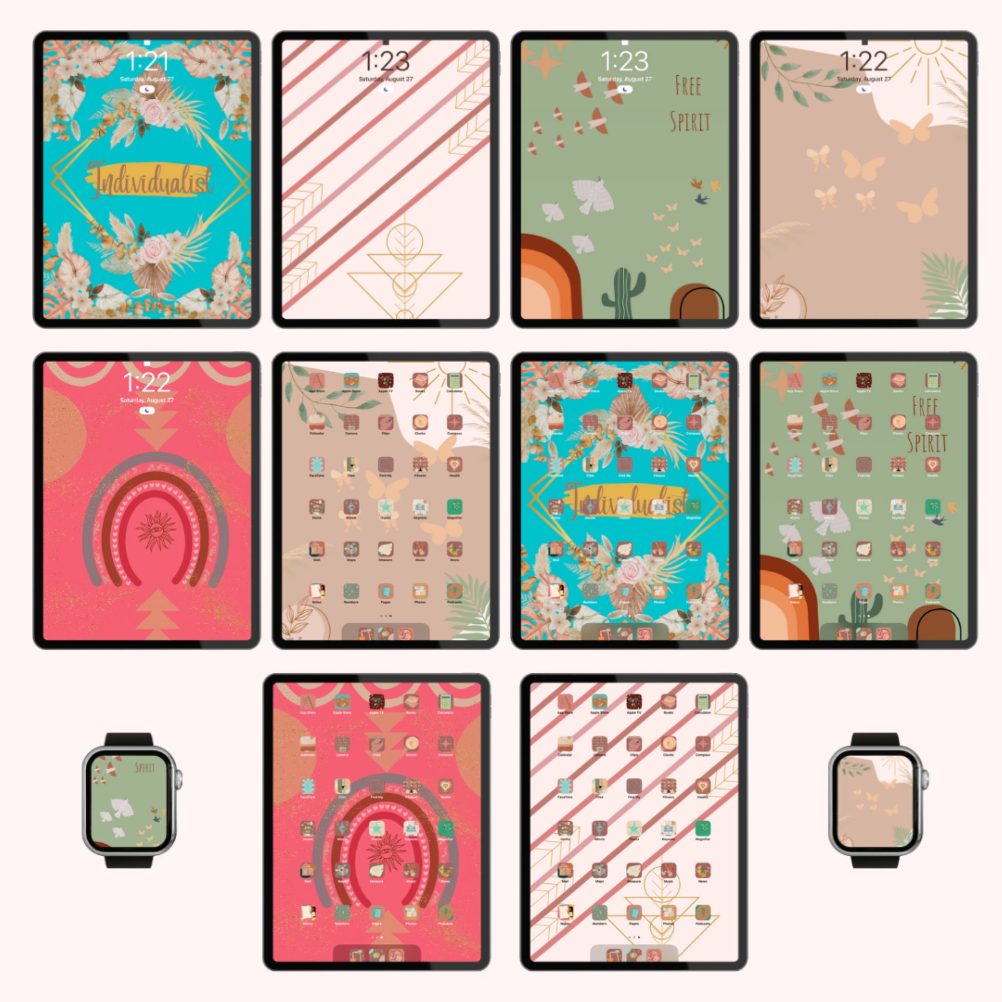 Boho IOS Wallpaper and App Icon Bundle Phone and Tablet Background ...
