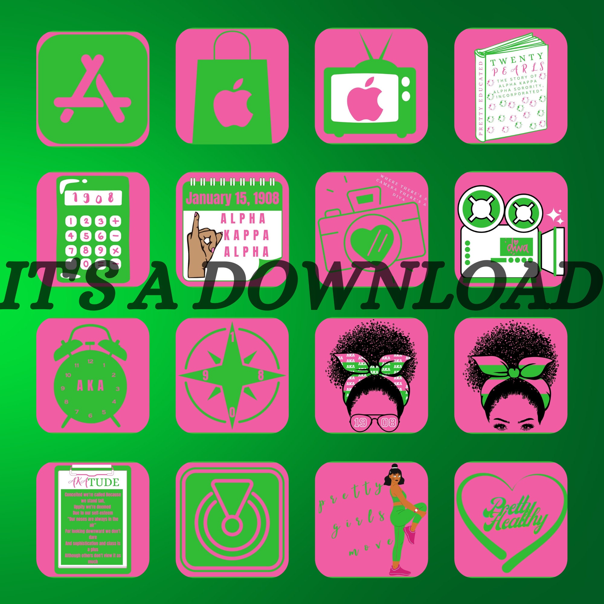 AKA IOS Wallpaper and Icon Bundle Pink and Green Home and Lock Screen ...