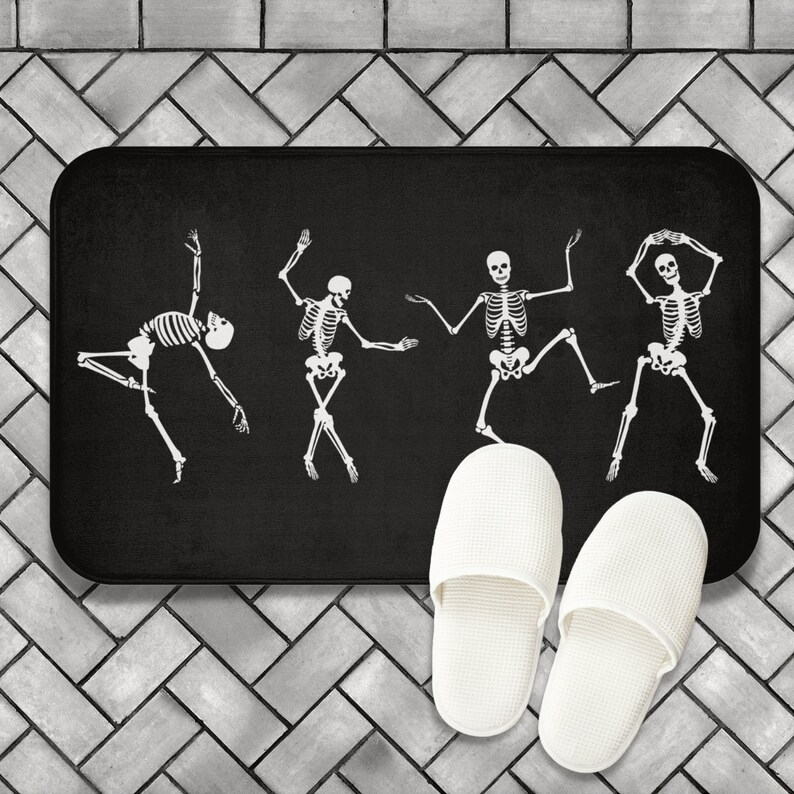 Black Dancing Skeleton Bath Mat, Funny Bath Mat, Minimalist Bathroom ...