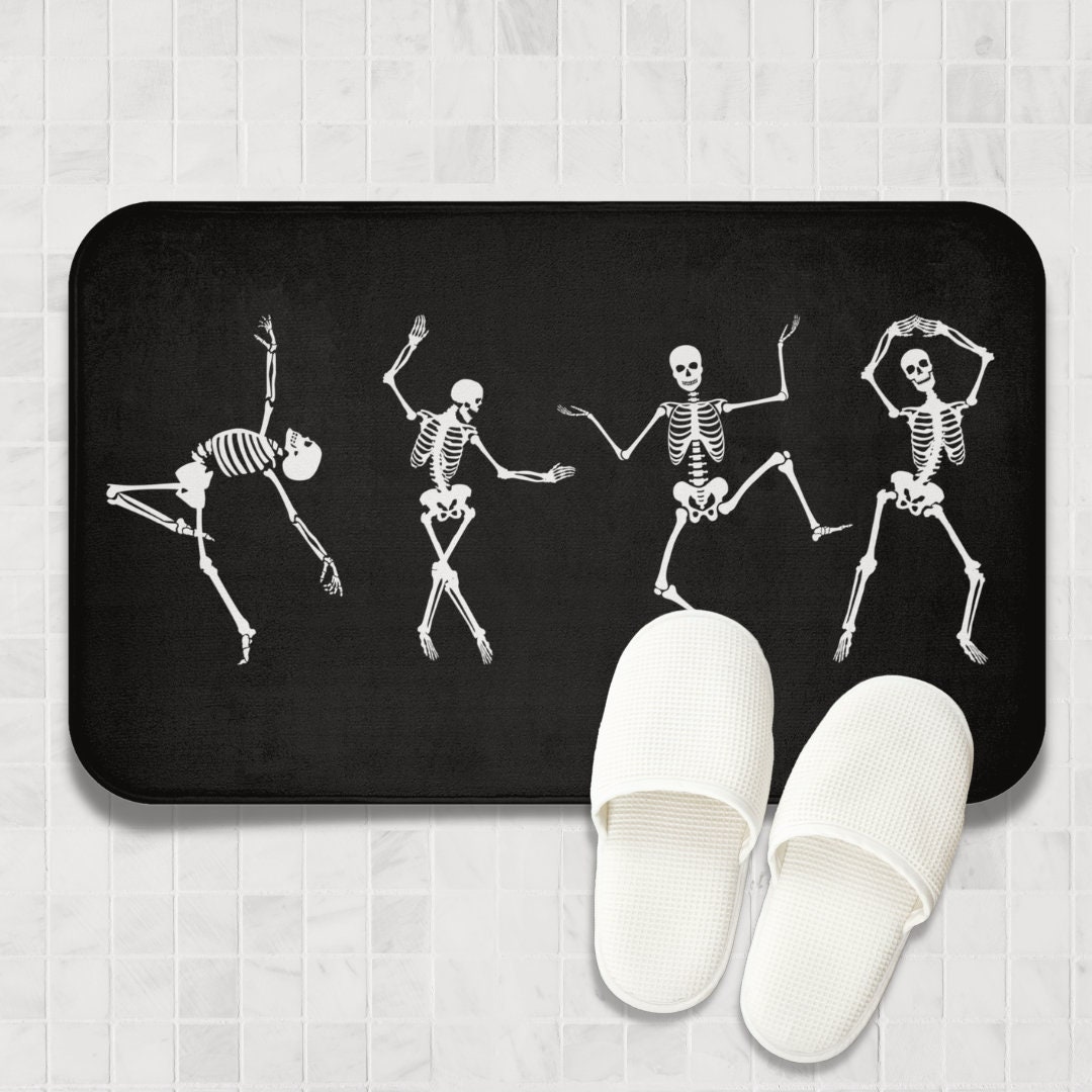 Black Dancing Skeleton Bath Mat, Funny Bath Mat, Minimalist Bathroom ...