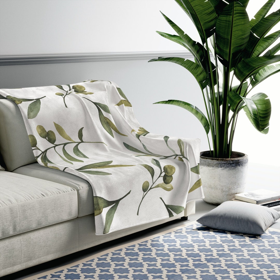 Olive Branch Throw Blanket Olive Green Velveteen Blanket Housewarming ...