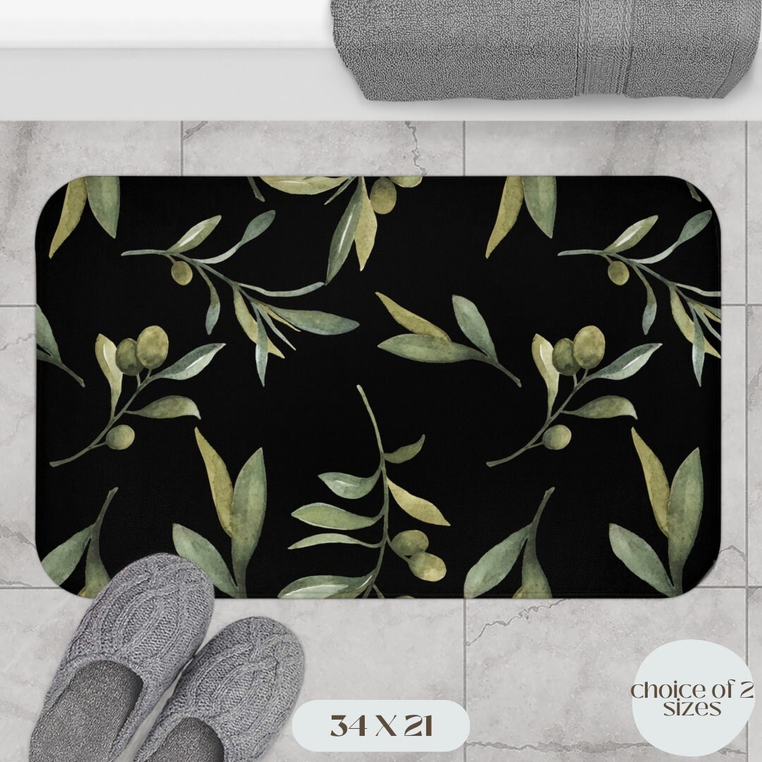 Olive Branch Bathroom Decor Set Floral Bath Mat Set Cottagecore Bath ...