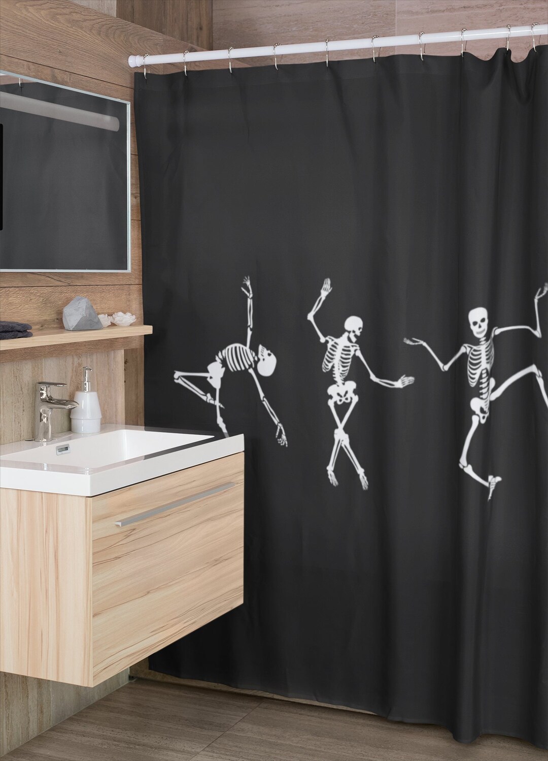 Black Dancing Skeleton Shower Curtain, Gothic Home Decor, Dark Academia ...