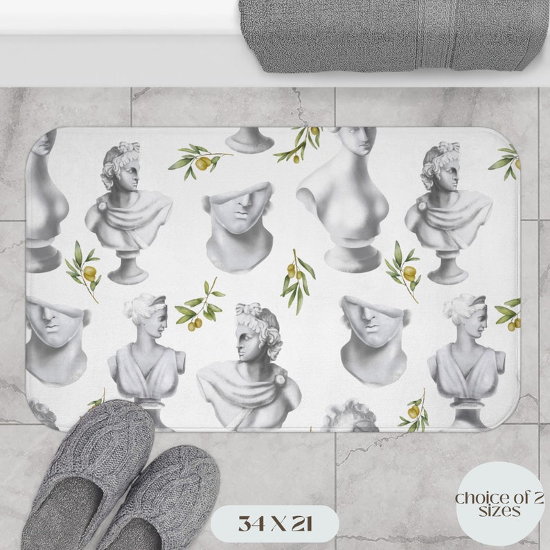 Greek Goddess Statue Bath Mat Set Art History Bath Mat Rug Floral Bath ...