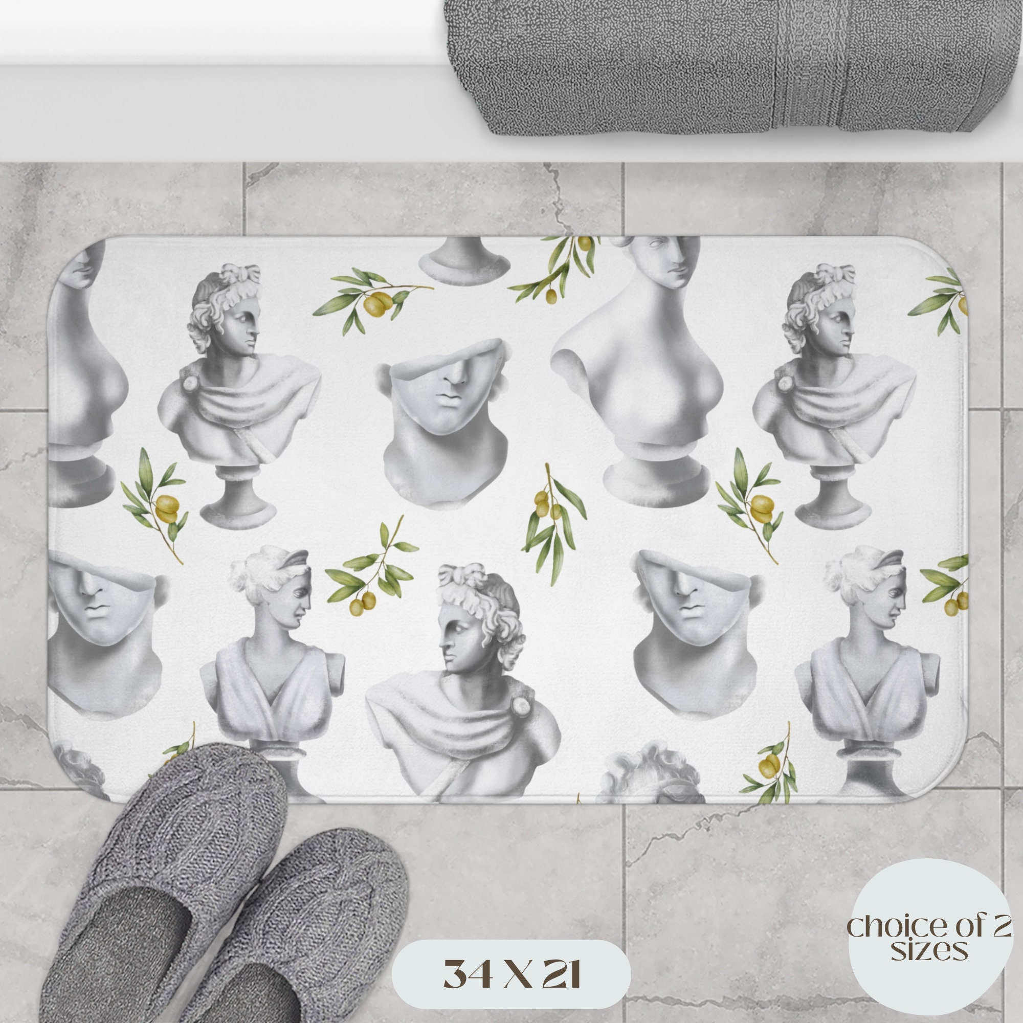 Greek Goddess Statue Bath Mat Set Art History Bath Mat Rug Floral Bath ...