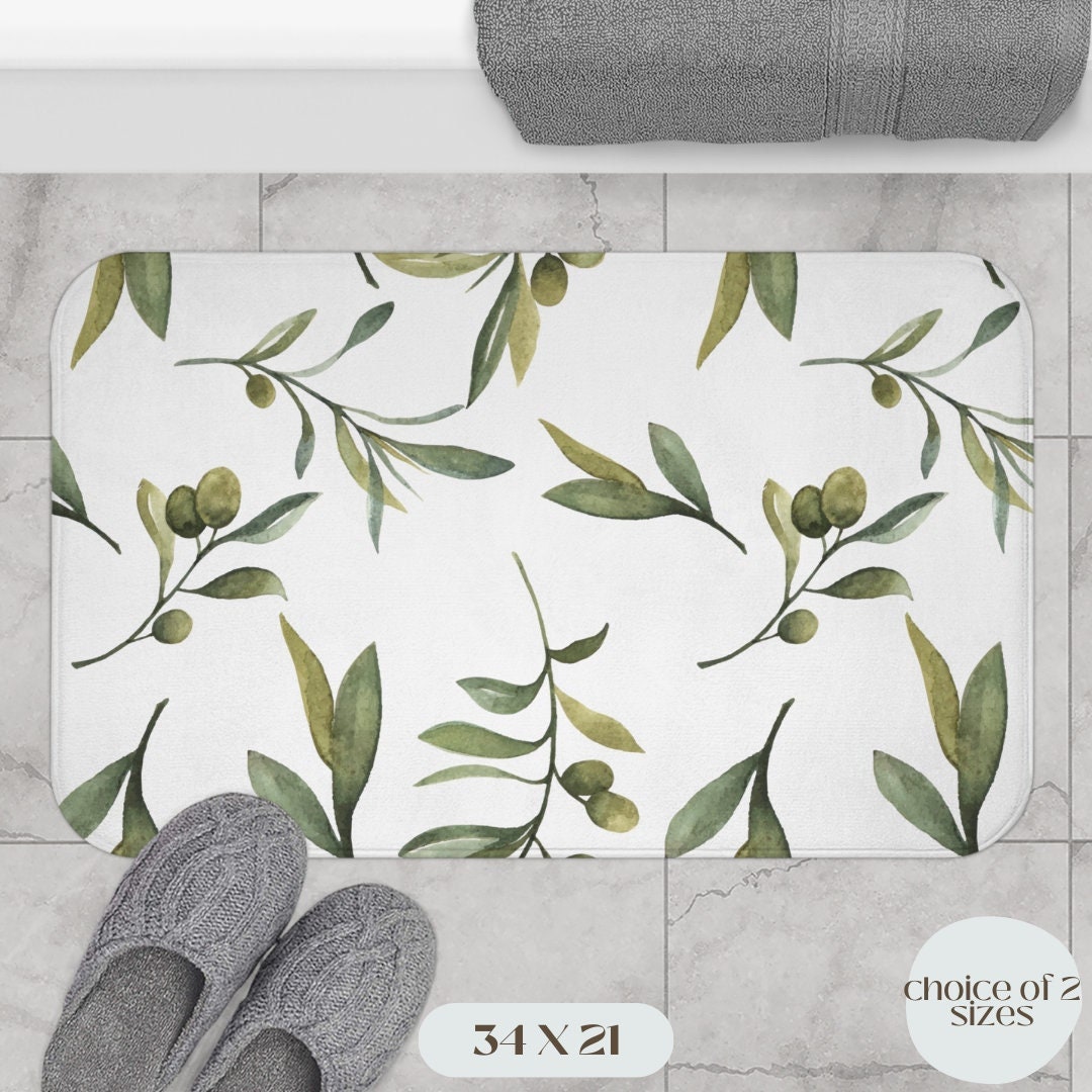 Olive Branch Bathroom Decor Set Floral Bath Mat Set Cottagecore Bath ...