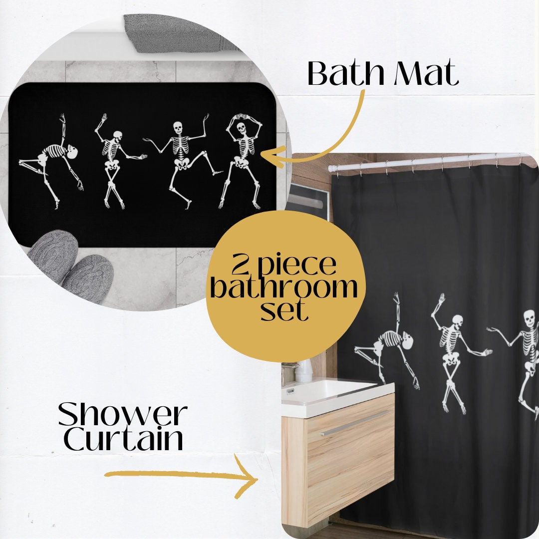 Dancing Skeleton Bathroom Set Skeleton Bath Mat Skeleton Shower Curtain ...