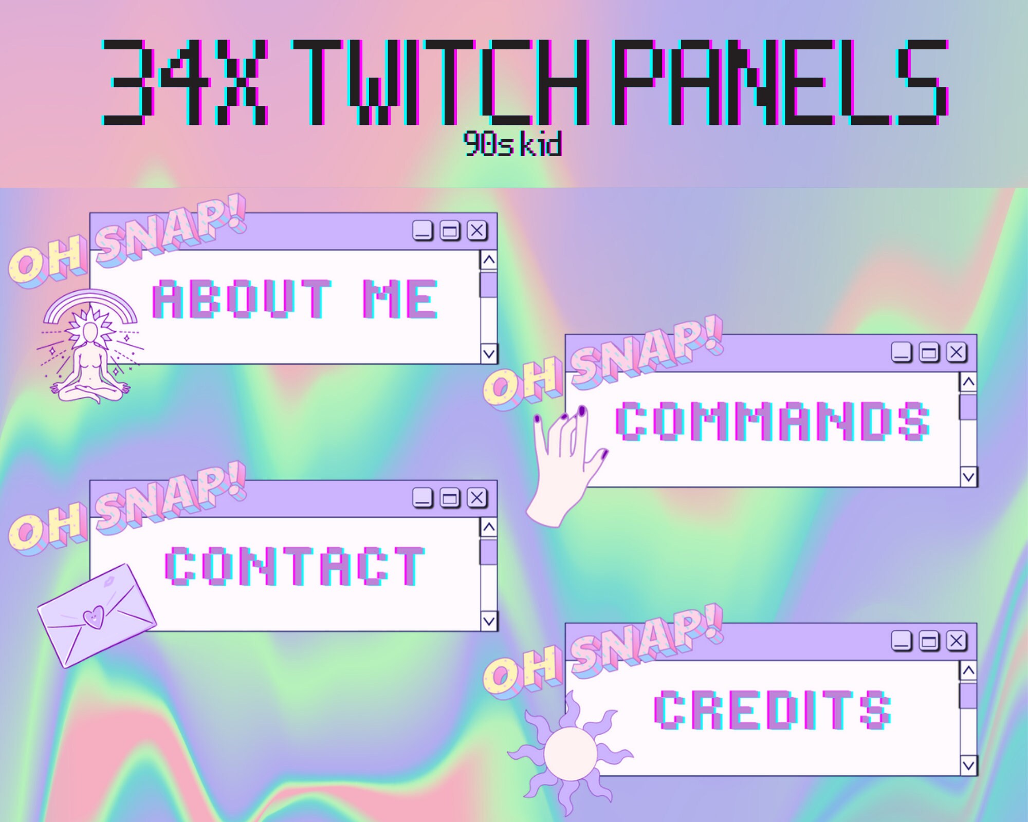 34x Retro Twitch Panels 90s 80s Purple Pastel Funky Aesthetic Groove ...