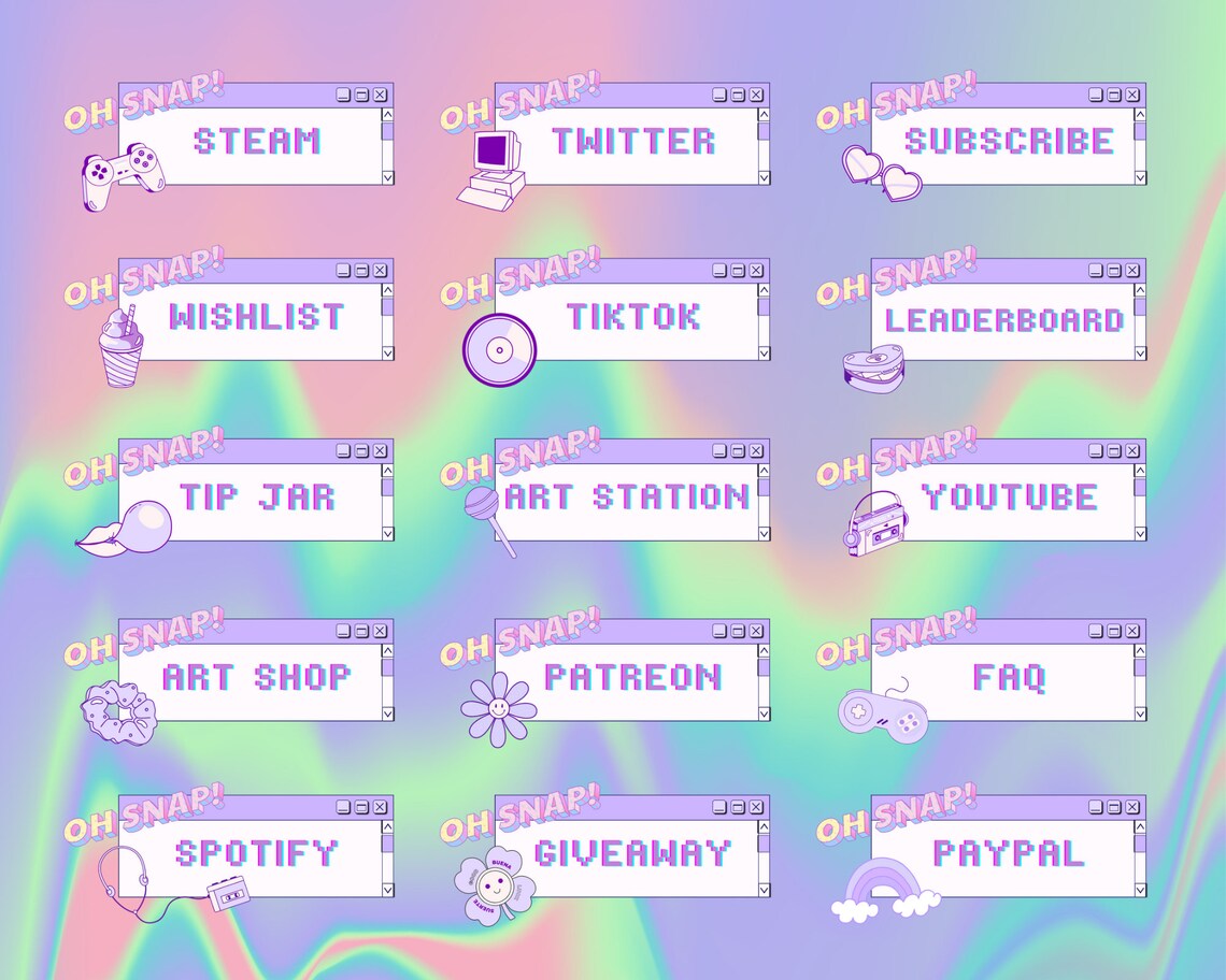 34x Retro Twitch Panels 90s 80s Purple Pastel Funky Aesthetic Groove ...