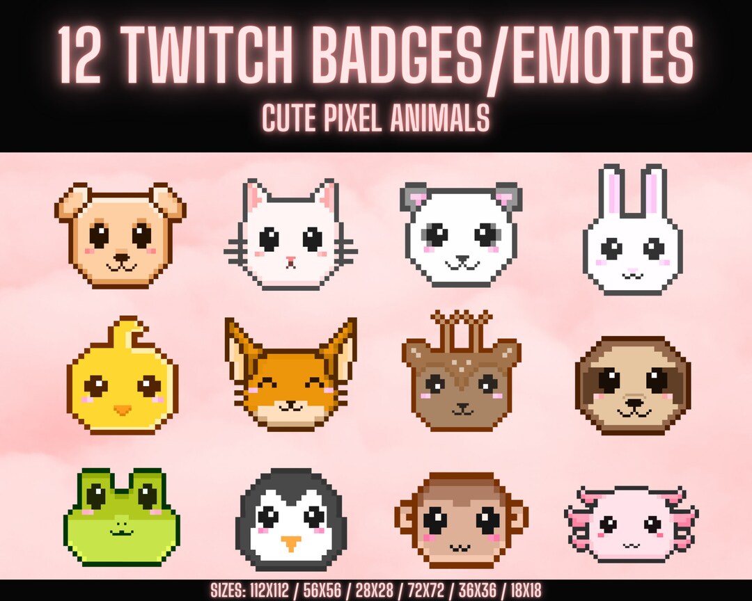 12x Cute Pixel Animals Twitch Emotes / Badges Cozy 8-bit Art Pixelated ...