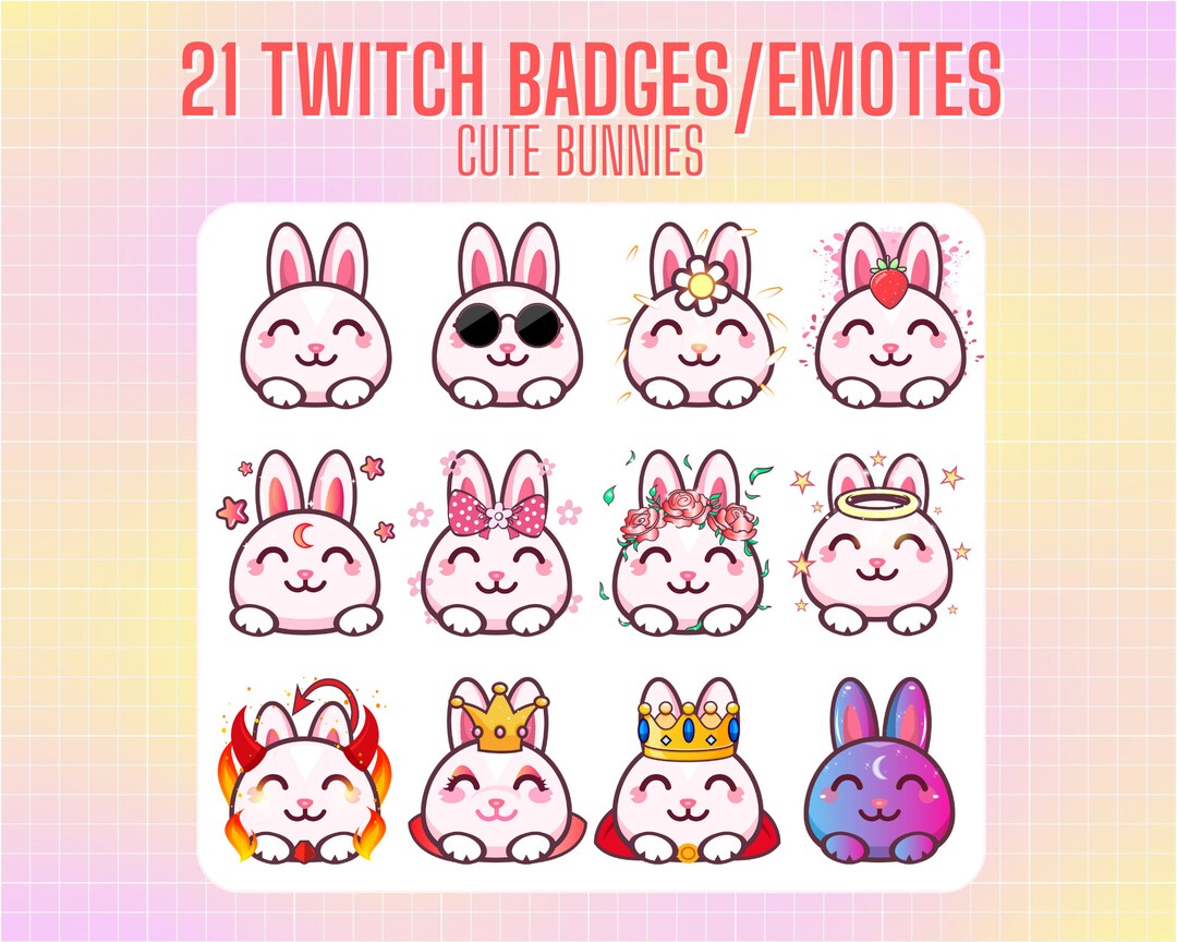 21x Cute Bunnies Twitch Sub Badges / Emotes Rainbow Bunny Rabbit Badges ...