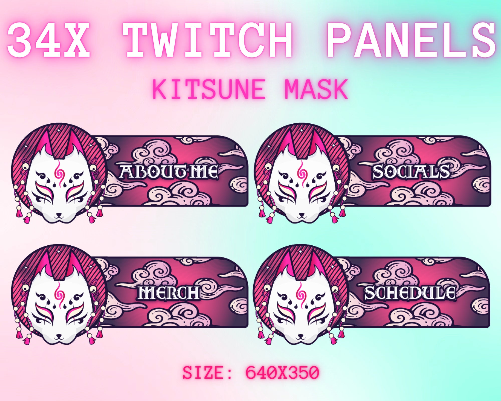 34x Japanese Kitsune Mask Twitch Panels | Cute Aesthetic | Japan | Traditional | Streaming - Etsy