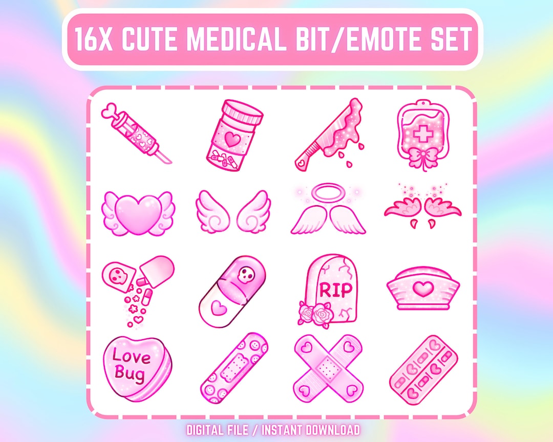 Kawaii Pink Medical Emotes: Angel Hearts Badges for Twitch/discord ...