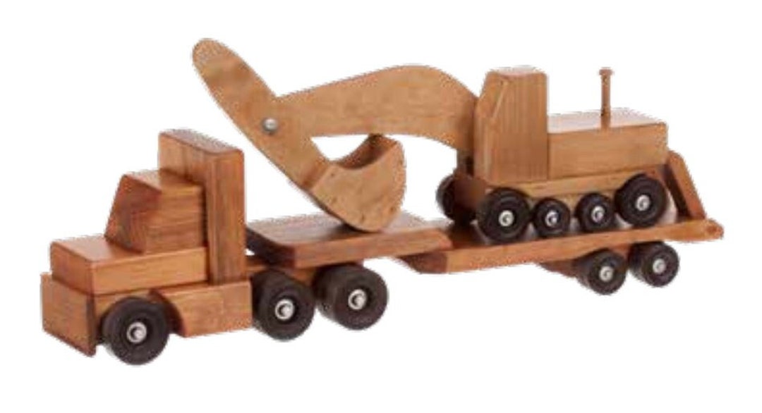 Low Boy W/ Excavator, Toy Truck, Wooden Truck, Wooden Toys, 18 Wheeler ...
