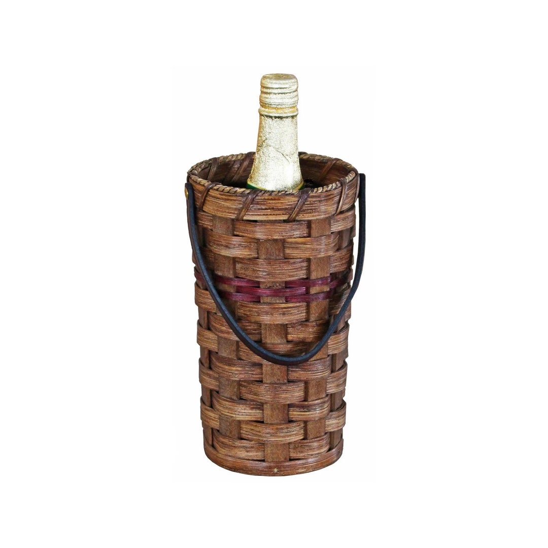 Custom Wine Bottle Carry Basket W/ Leather Handle, Amish Hand Woven ...