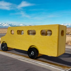 Small Yellow Wooden School Bus, School Bus, Wooden School Bus, Toy ...