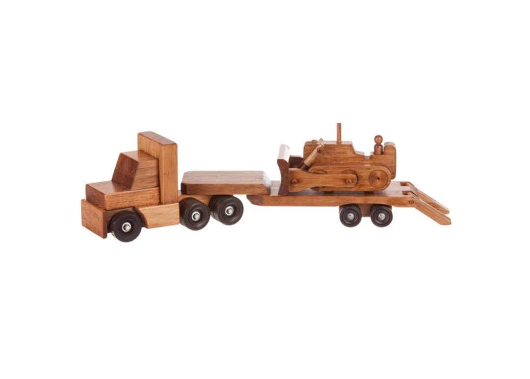Low Boy W/ Bulldozer, Construction Toys, Wooden Semi Truck, Wooden 18 ...